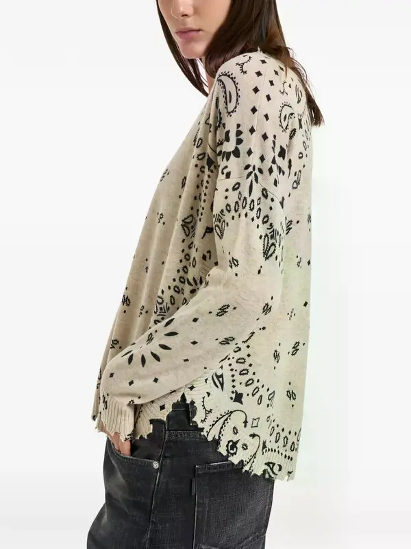 KUJTEN Bandana-print Distressed-finish Sweater