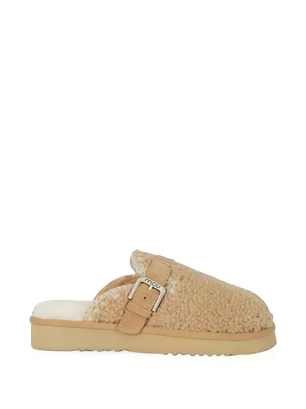 Mou Curly Buckle-fastening Sheepskin Mules