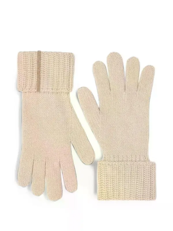 Fabiana Filippi Beaded Rib-knit Gloves - Neutrals