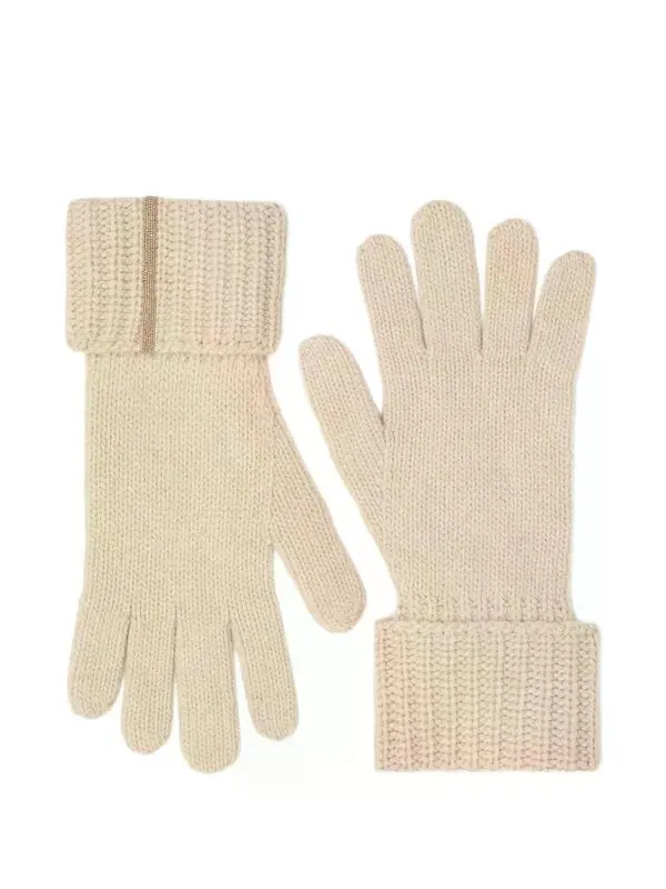 Fabiana Filippi Beaded Rib-knit Gloves - Neutrals