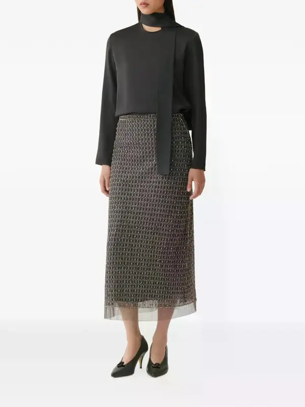 Fabiana Filippi Bead-embellished Tulle-overlay Midi Skirt - Grey