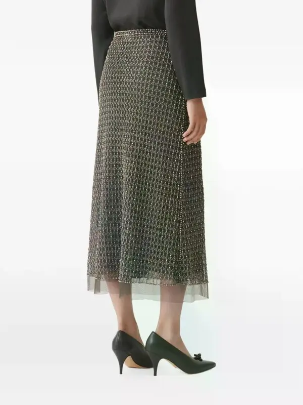 Fabiana Filippi Bead-embellished Tulle-overlay Midi Skirt