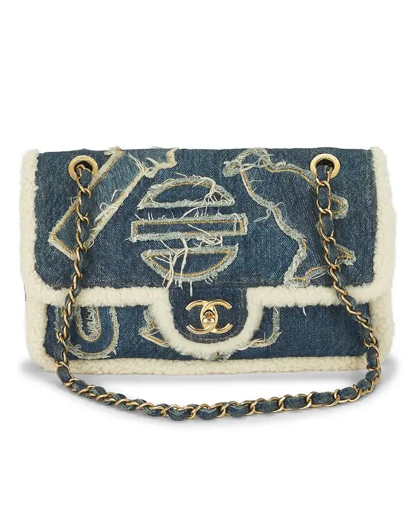 FWRD RENEW Chanel Denim &amp; Shearling Paris-egypt Hieroglyph Flap Bag