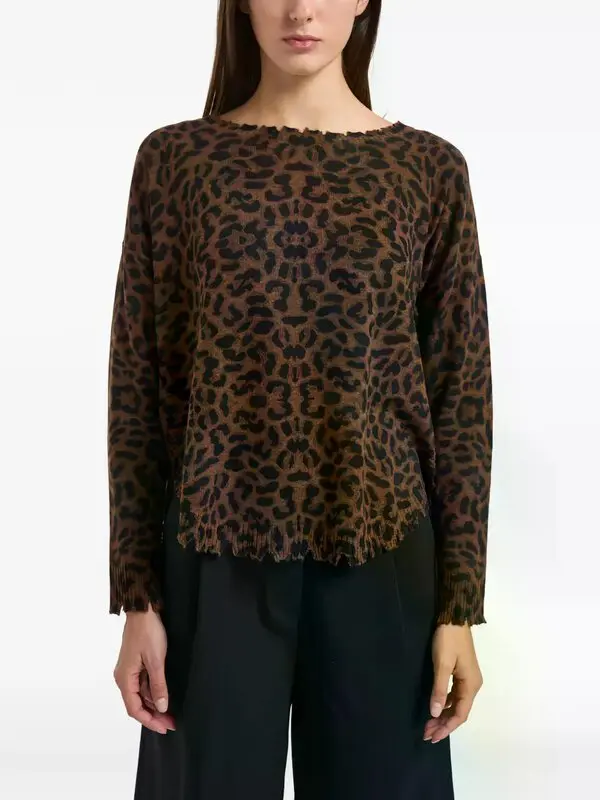 KUJTEN Leopard-print Distressed Sweater