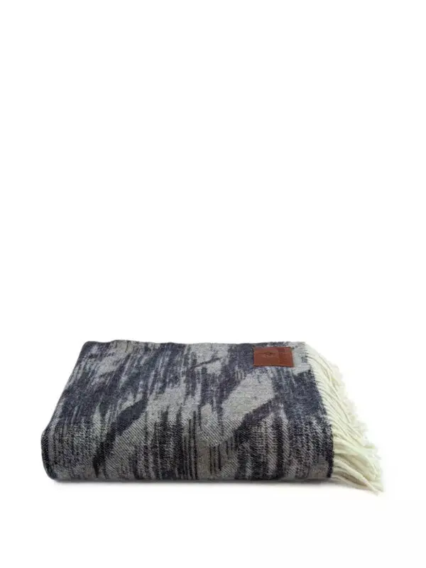 Roberto Cavalli Savanna Fringed Animal-pattern Wool Blanket