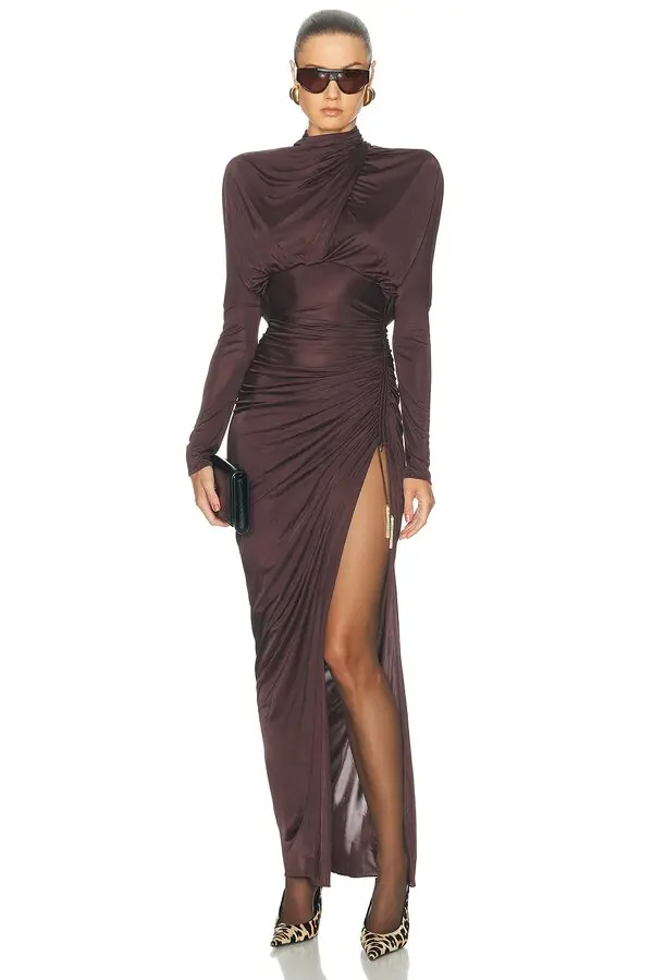Balmain Open Back Slit Viscose Jersey Long Dress