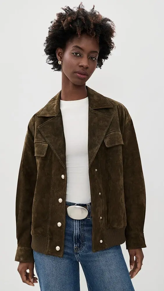 LAMARQUE Aleda Suede Jacket - Olive