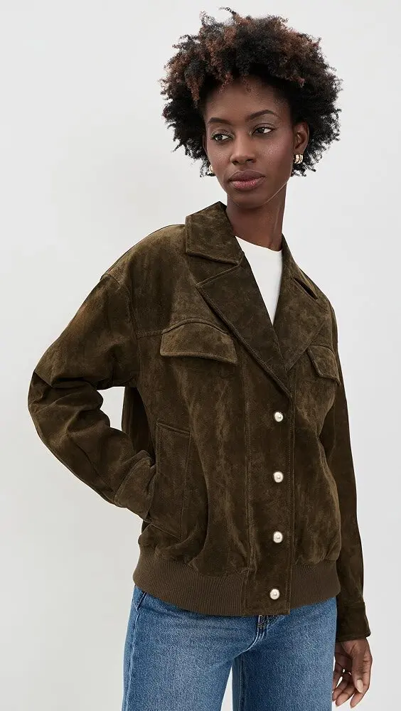 LAMARQUE Aleda Suede Jacket - Olive