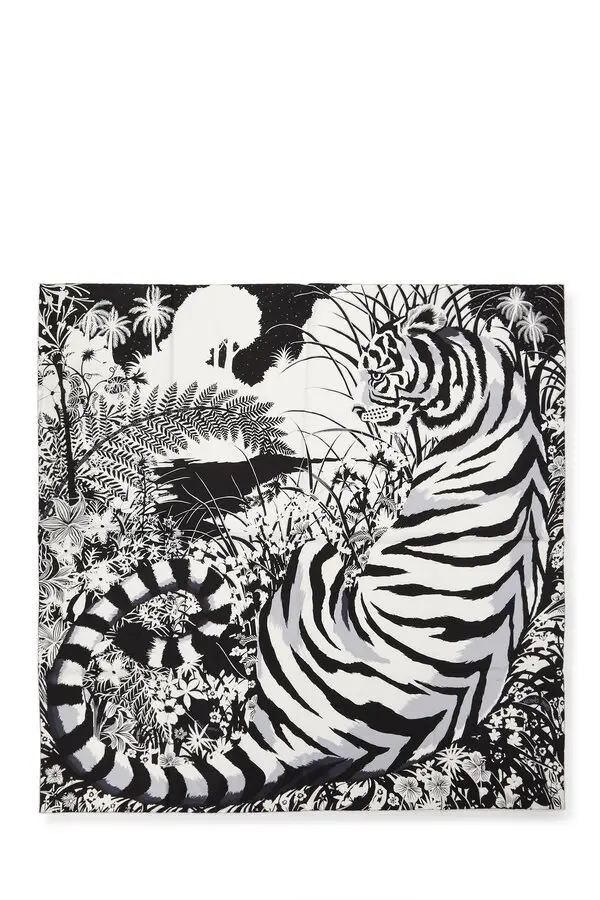 Hermès Black & Multicolor 'tyger Tyger' Silk Scarf 90