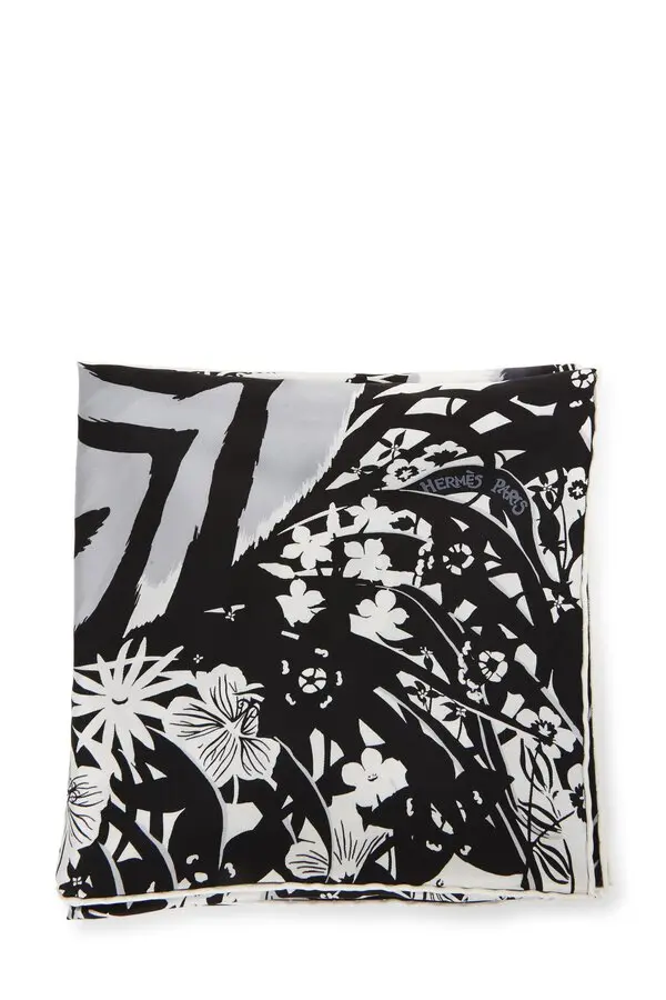 Hermès Black & Multicolor 'tyger Tyger' Silk Scarf 90