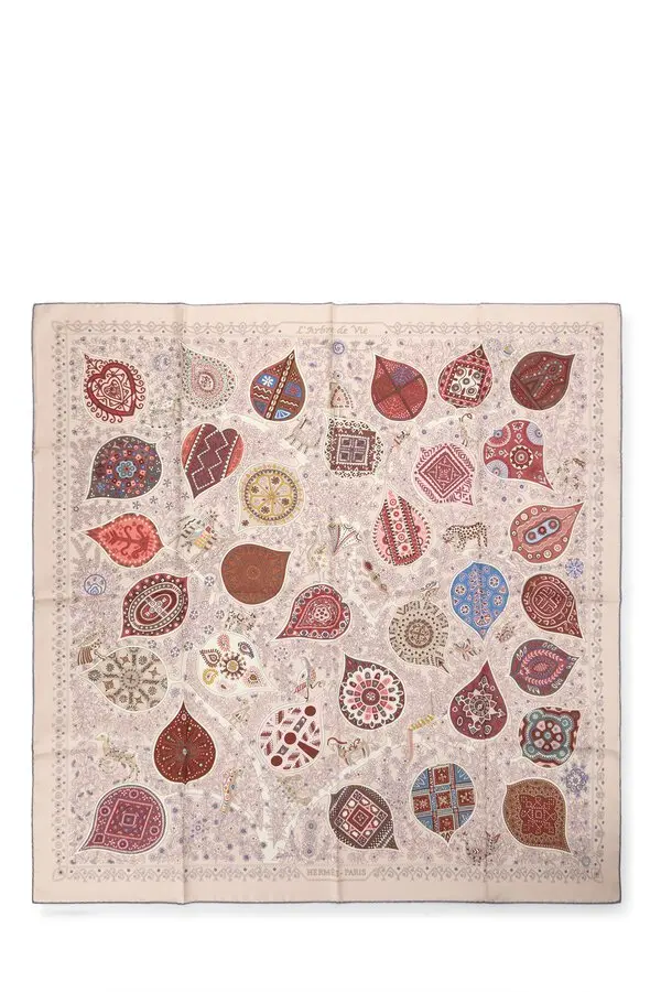 Hermès Multicolor 'l'arbre De Vie' Silk Scarf 90 - Pink