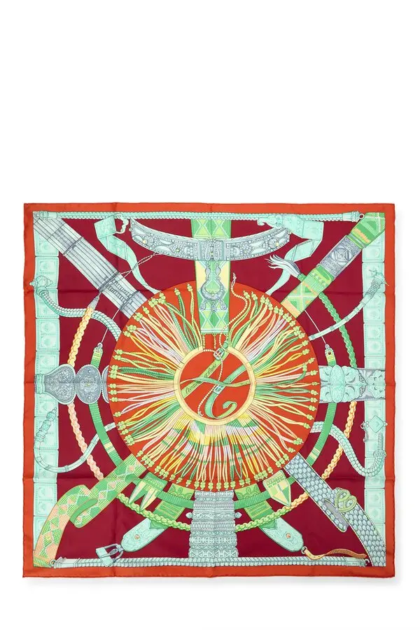 Hermès Multicolor 'ceintures Et Liens' Silk Scarf Mm - Red