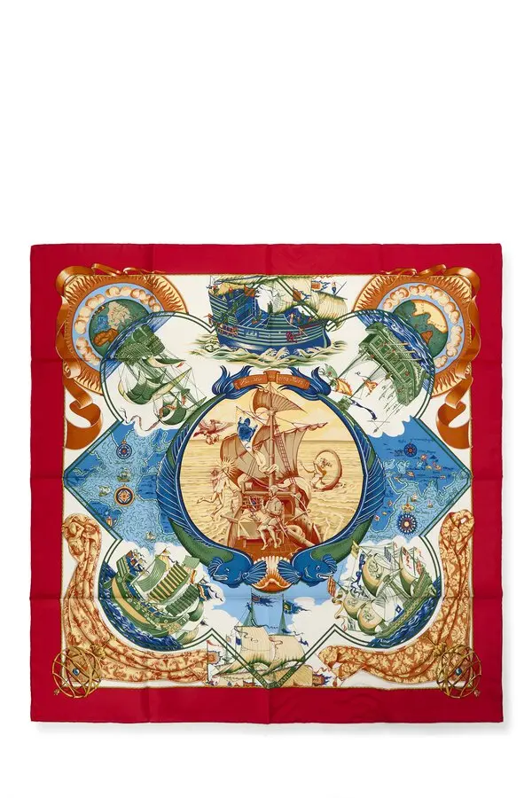 Hermès Multicolor 'au Delà Des Cinq Mers' Silk Scarf 90