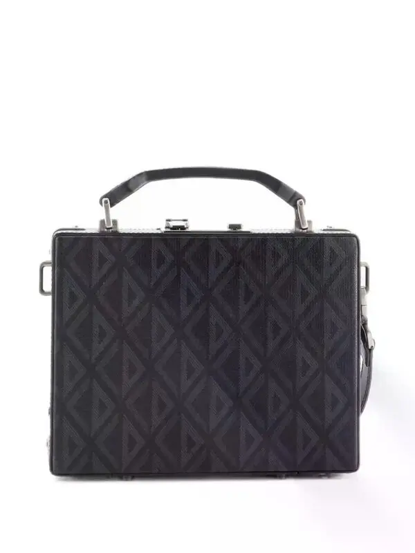 Dior Lock Convertible Briefcase Cd Diamond Coated Canvas Mini Business Bag