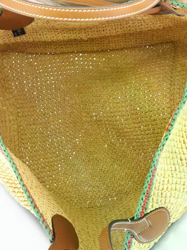 Gucci Logo Open Woven Raffia Medium Tote Bag