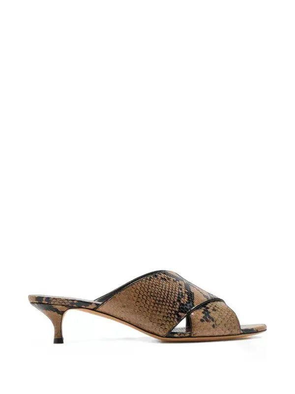 Le Monde Beryl Luca Snake-effect Kitten-heel Sandals - Brown