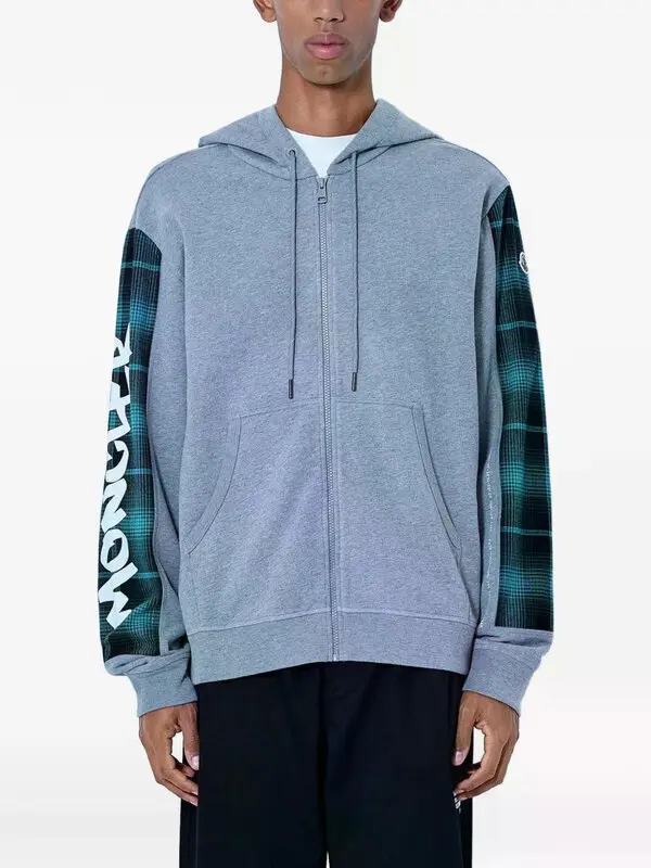 Moncler X Fragment Plaid-panel Logo-print Hoodie