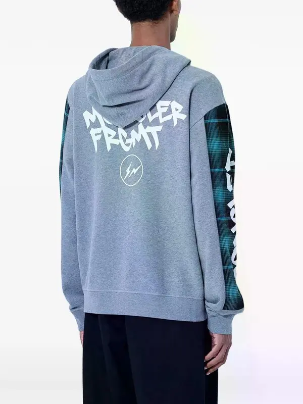 Moncler X Fragment Plaid-panel Logo-print Hoodie