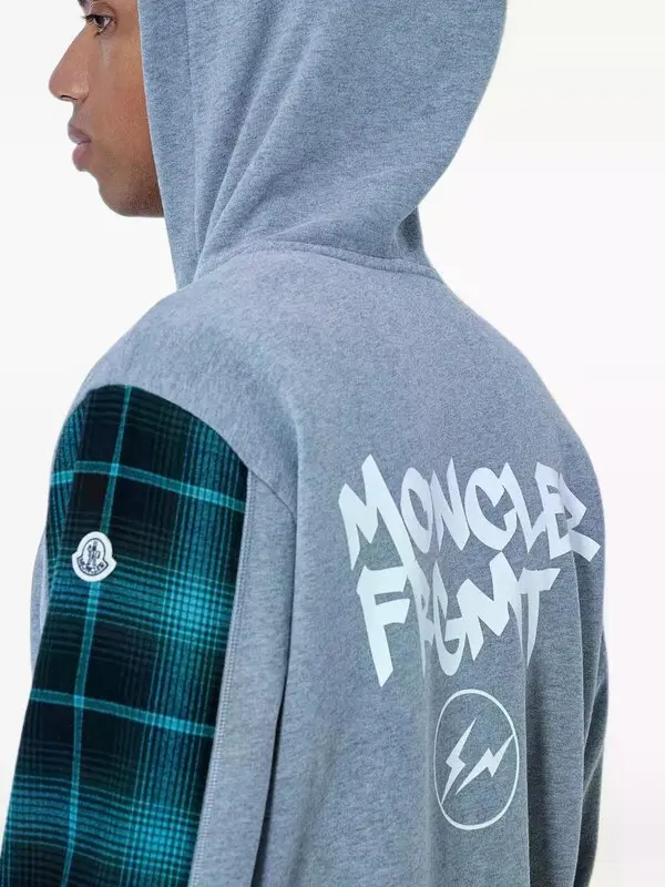 Moncler X Fragment Plaid-panel Logo-print Hoodie