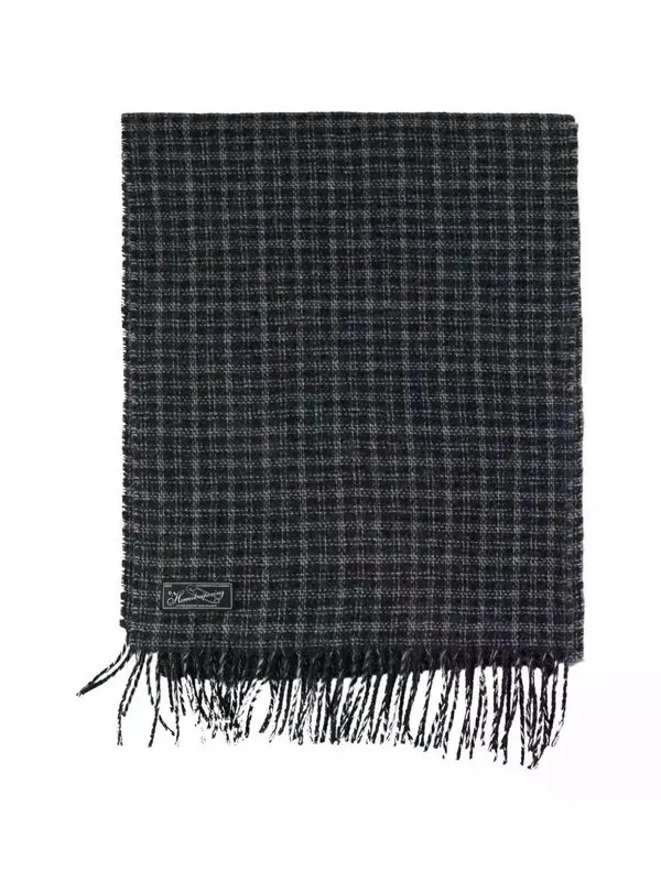MFPEN Check-pattern Fringed Scarf - Black