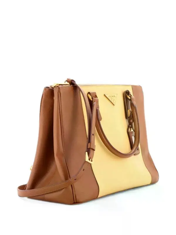 Prada Bicolor Double Zip Lux Saffiano Leather Medium Tote Bag