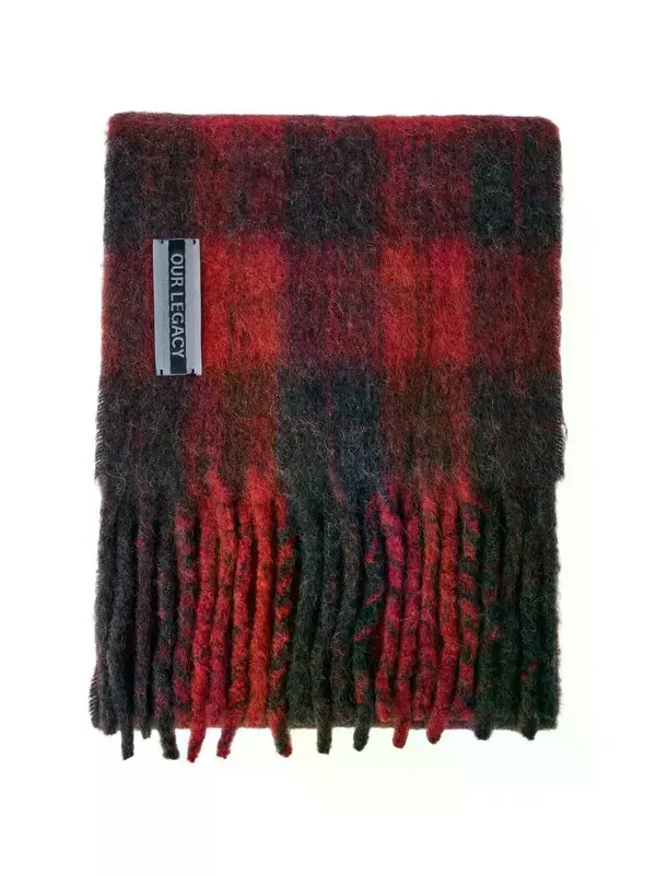 Our Legacy Check-pattern Fringed Scarf - Red