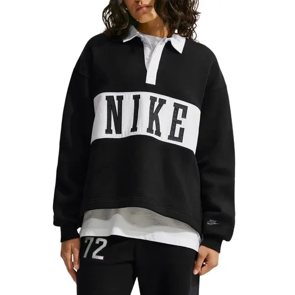 Nike Studio Fleece Medium Weight Oversized Rugby Sweatshirt 'total Black Sail