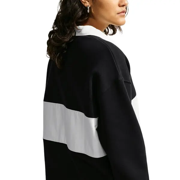 Nike Studio Fleece Medium Weight Oversized Rugby Sweatshirt 'total Black Sail