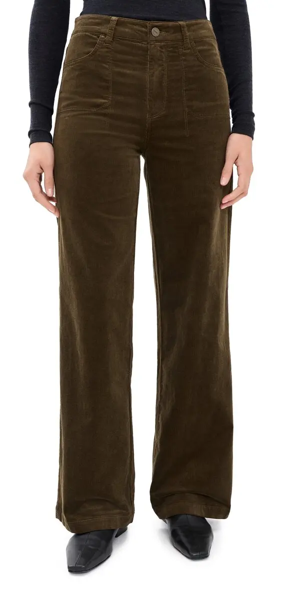 Paige Anessa Utility Stitch Pocket Corduroy Pants - Fern