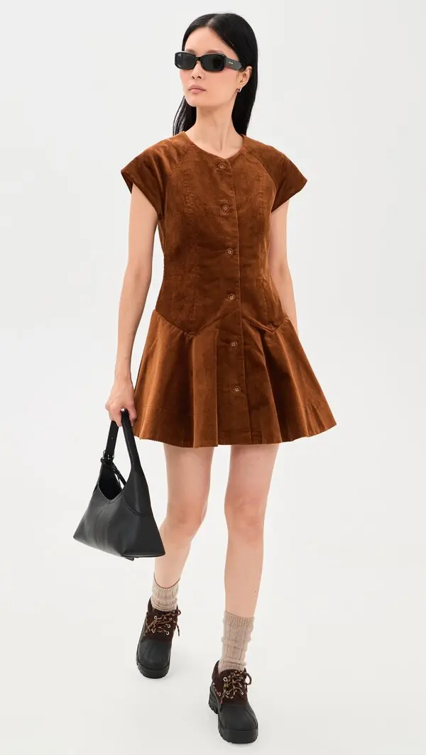 GANNI Corduroy Buttoned Mini Dress