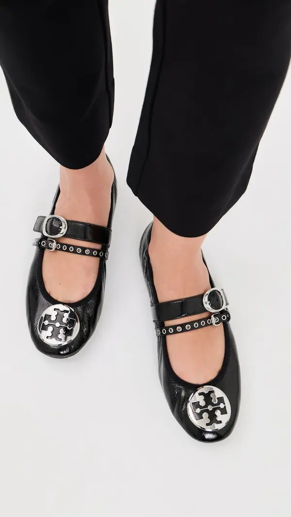 Tory Burch Reva Punk Travel Ballets - Perfect Black/silver