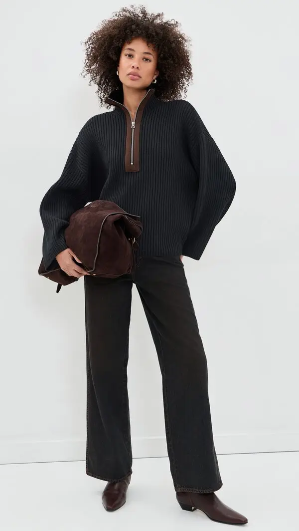 Rag & Bone Sigrid Faux Suede Half Zip Sweater