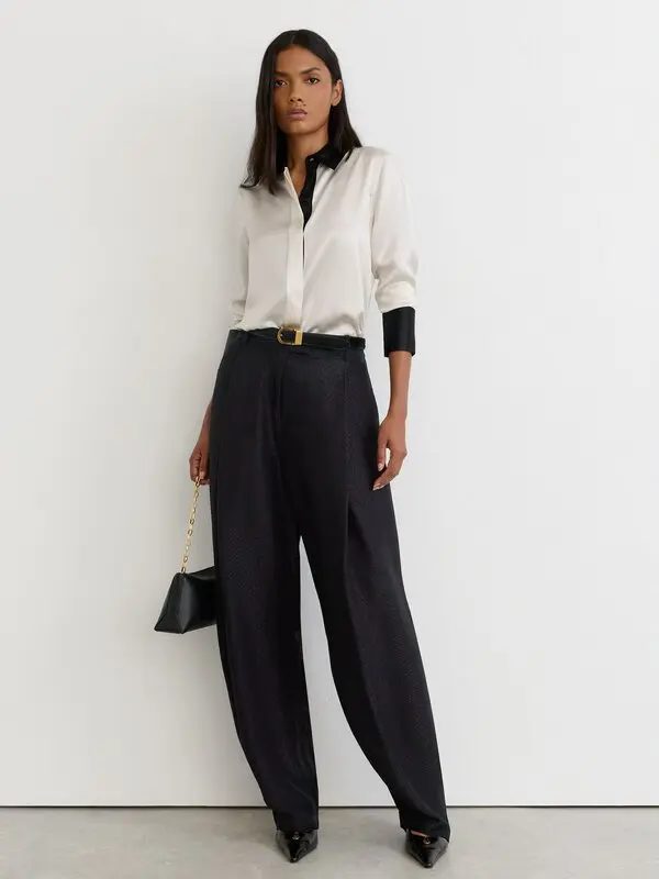 REISS Ameira Silk-satin Tipped Concealed-placket Shirt