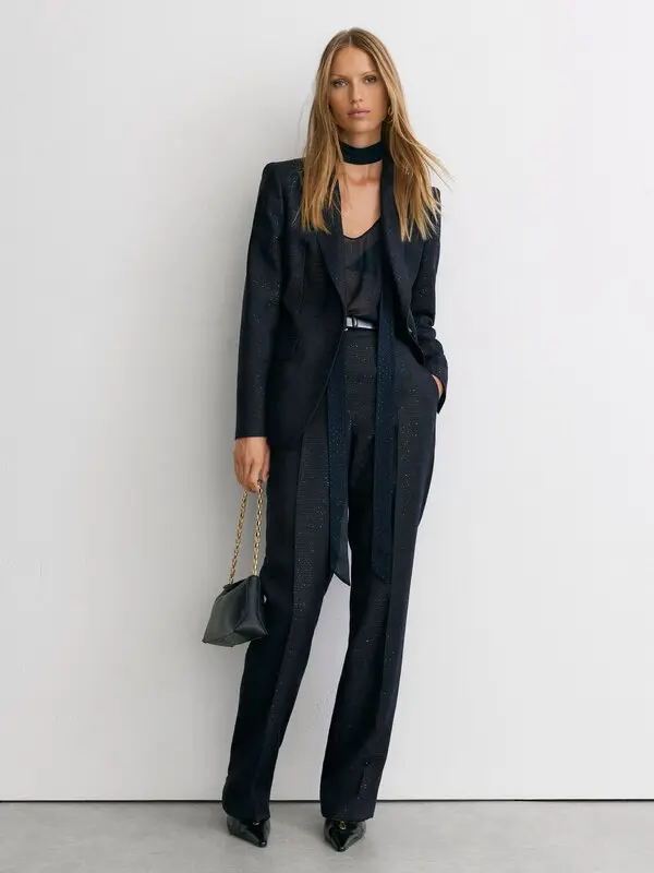 REISS Anneleise Sequin-detail Wide-leg Woven Trousers - Navy