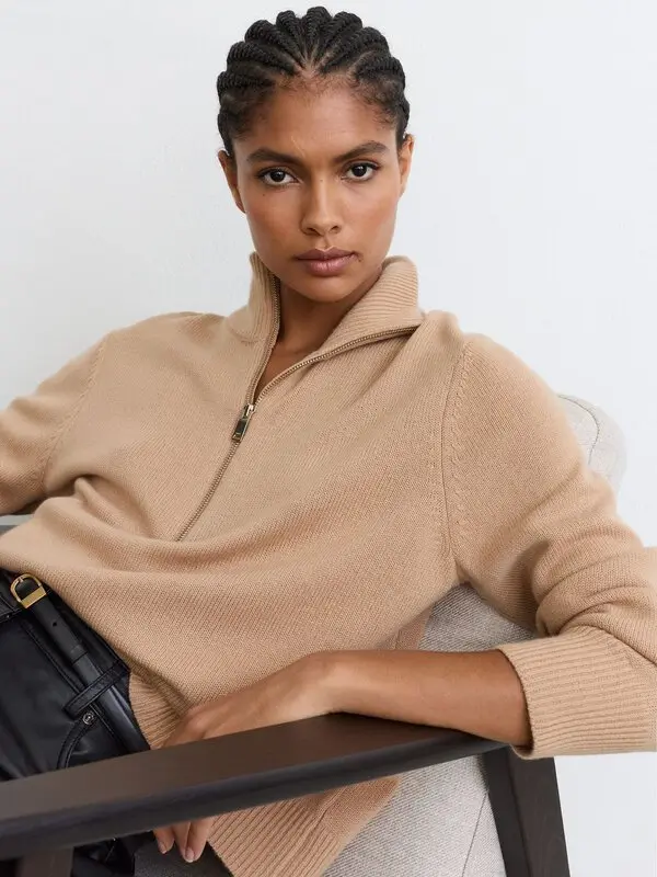 REISS Saffron Wool-cashmere Half-zip Jumper - Camel