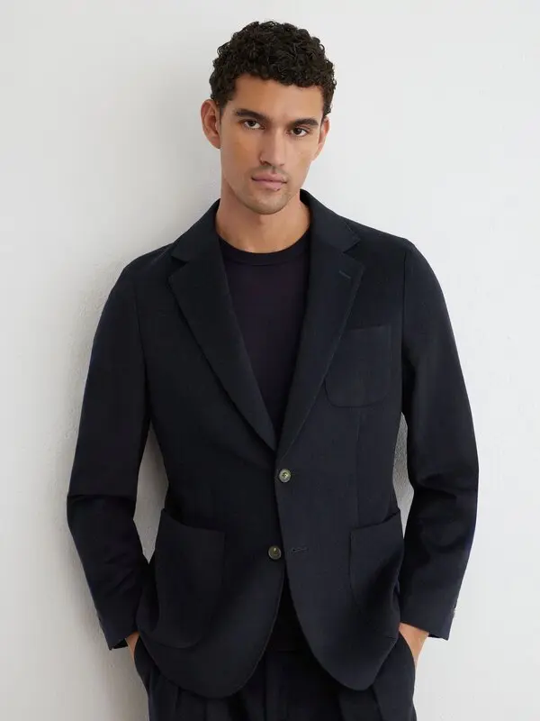 REISS Sb Collin Tailored Fit Wool-blend Flannel Single-breasted Suit Blazer - Navy