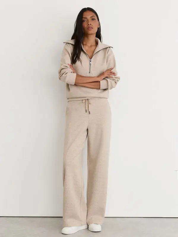REISS Sylvie Petite Herringbone Wide-leg Drawstring Joggers - Neutral