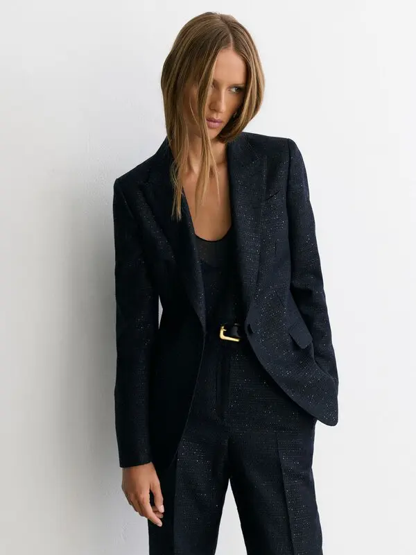 REISS Anneleise Sequin-detail Single-breasted Woven Blazer