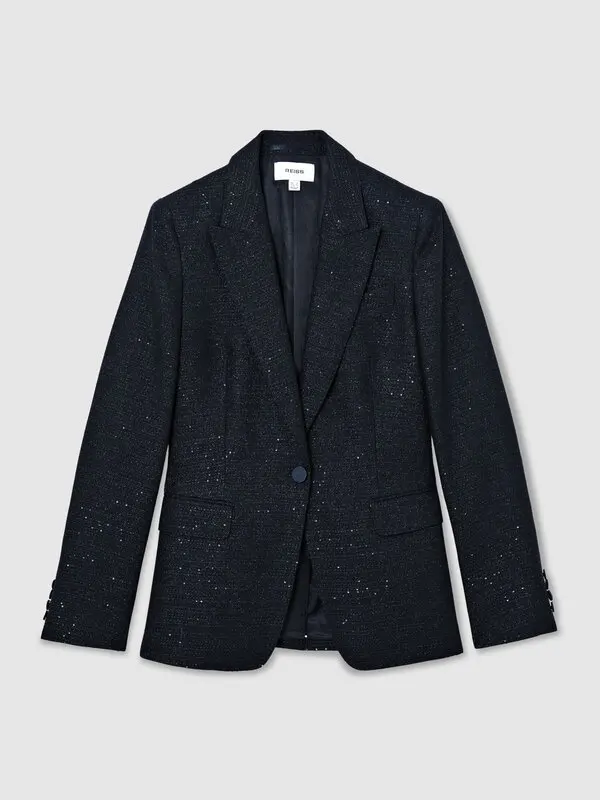 REISS Anneleise Sequin-detail Single-breasted Woven Blazer