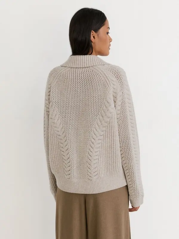 REISS Auriele Wool Cable-knit Open-collar Jumper