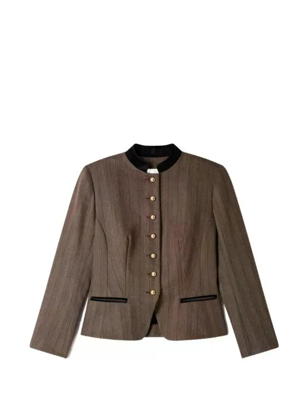 Sandro Striped Velvet-collar Jacket - Brown