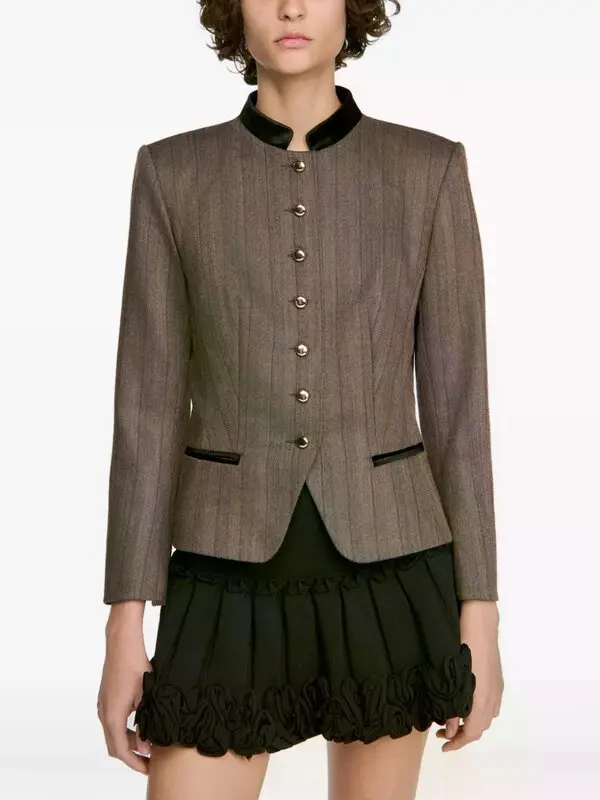Sandro Striped Velvet-collar Jacket - Brown