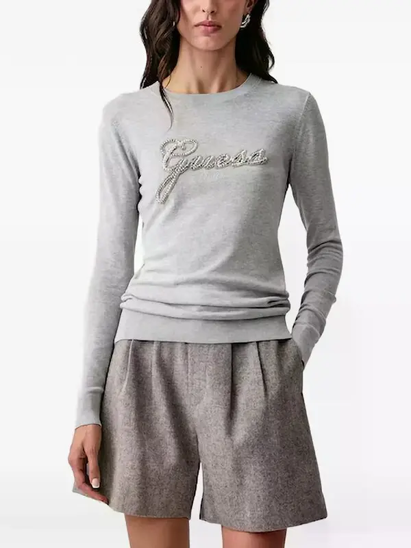 Guess Beaded Logo-embroidered Sweater