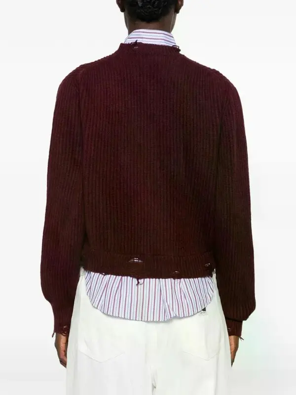 SOLOTRE Distressed Ribbed-knit Sweater