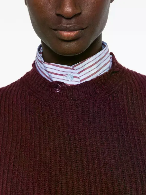 SOLOTRE Distressed Ribbed-knit Sweater