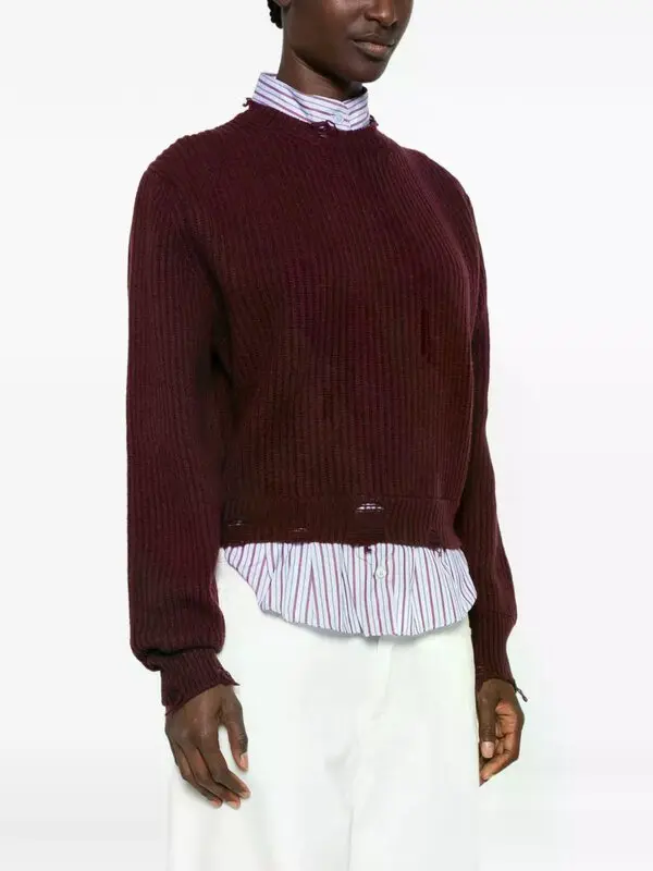 SOLOTRE Distressed Ribbed-knit Sweater