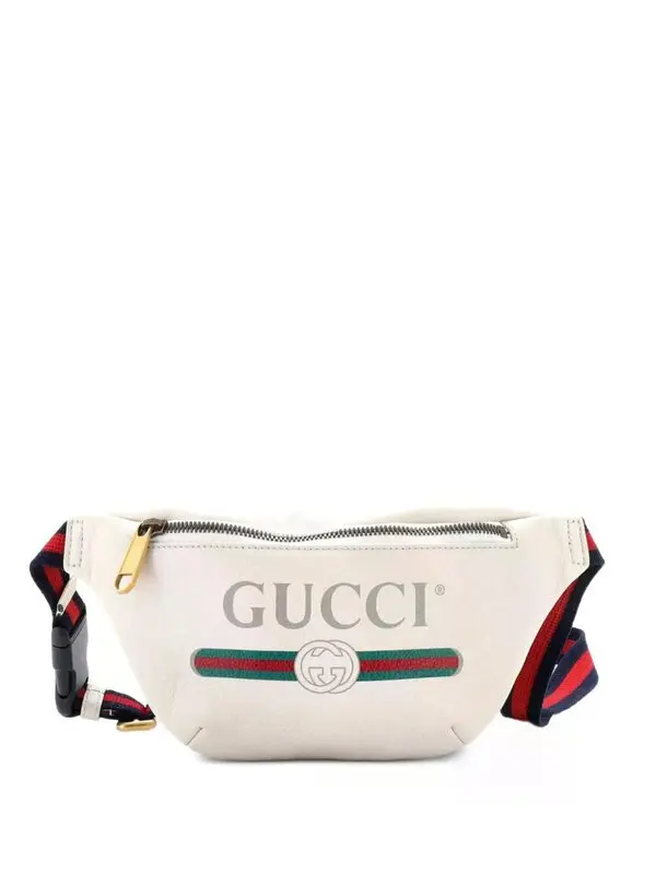 Gucci Logo Printed Leather Small Belt Bag - White