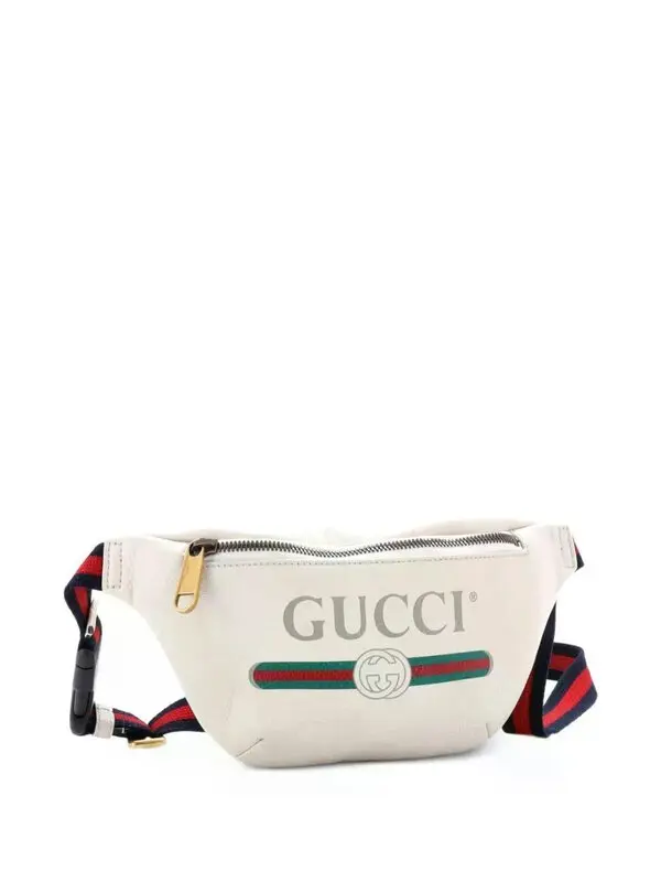 Gucci Logo Printed Leather Small Belt Bag - White