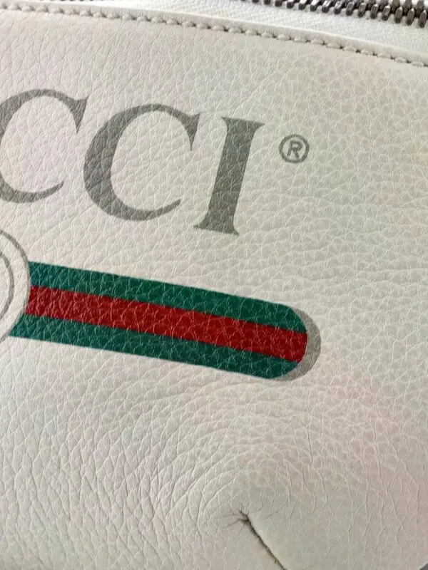 Gucci Logo Printed Leather Small Belt Bag - White