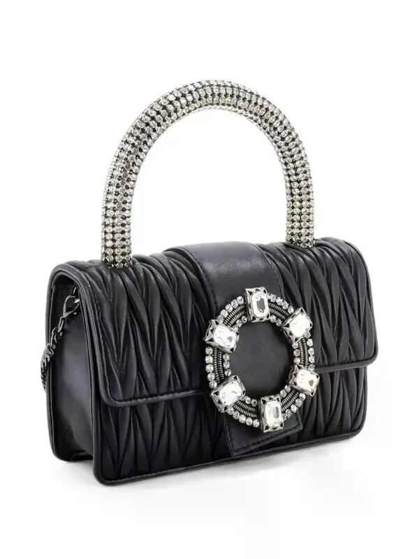 Miu Miu Crystal Buckle Top Handle Flap Bag Matelasse Leather Small Satchel